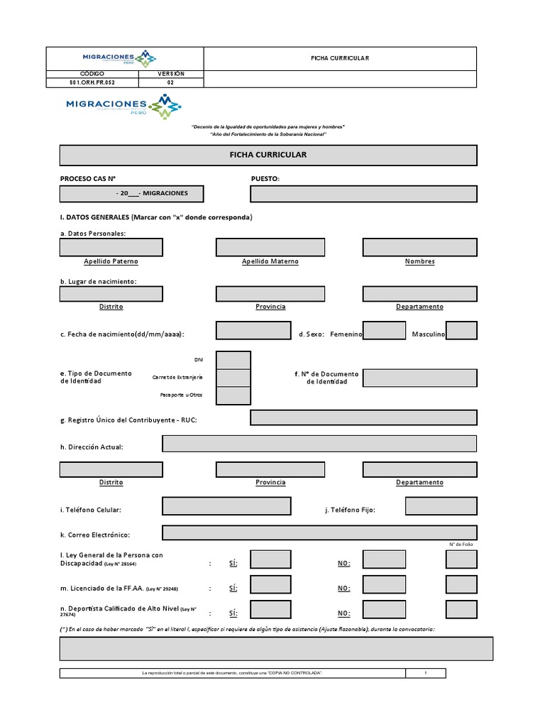 Ficha Curricular Cas 2022 | PDF