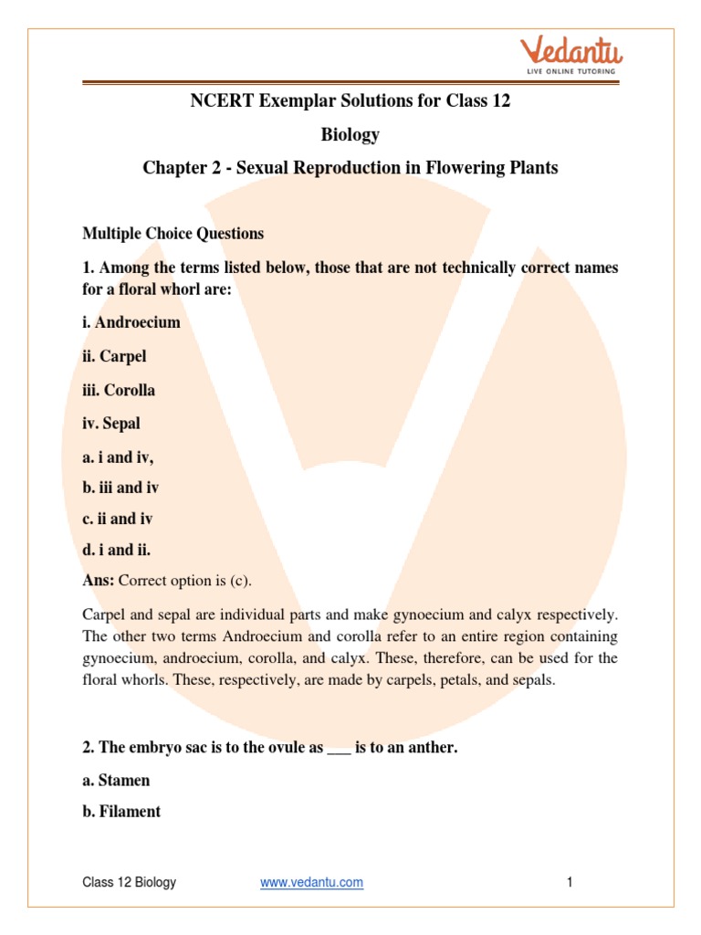 Class 12 Biology: Sexual Reproduction MCQs | PDF | Flowers | Fertilisation