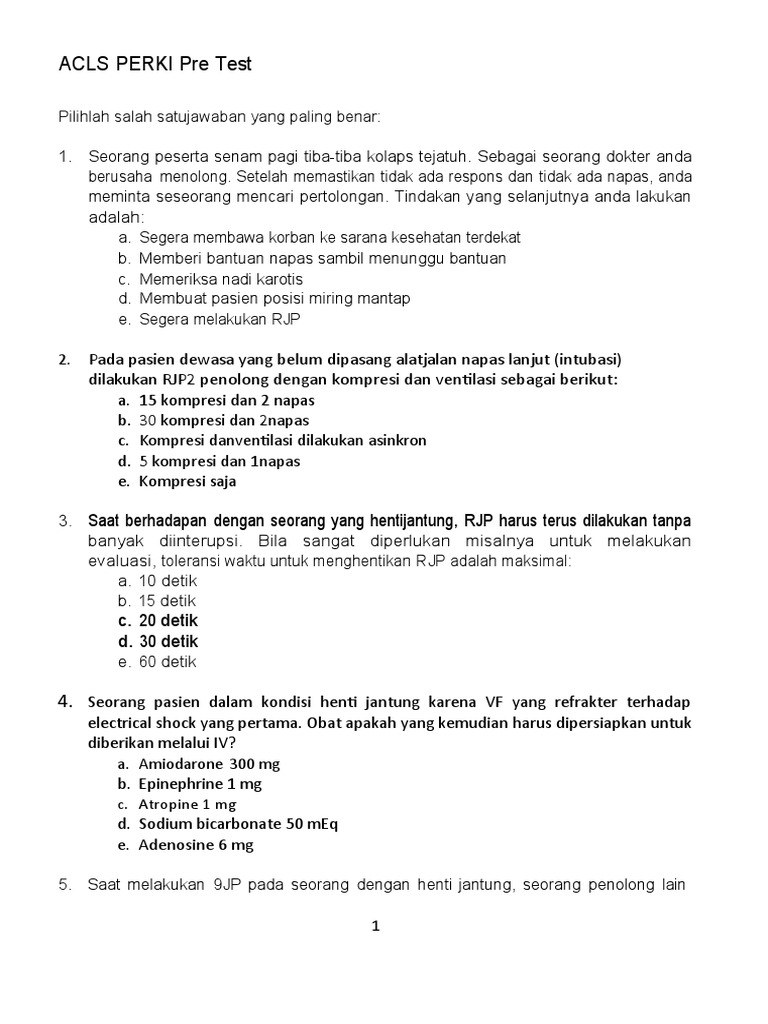 Pre Test ACLS PERKI 2024 | PDF