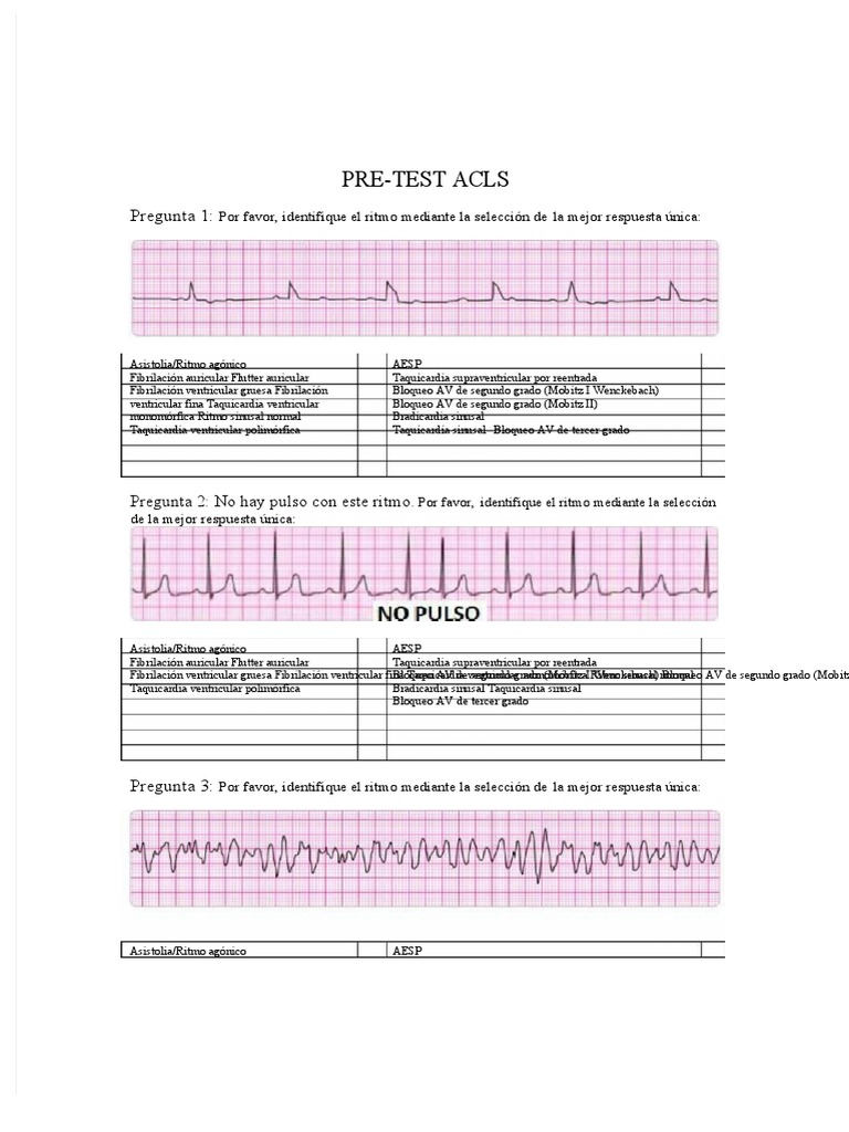 Pretest Acls 2015 | PDF | Reanimación cardiopulmonar | Infarto de miocardio