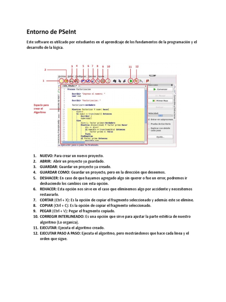 Partes y funciones de PSeInt | PDF | Informática