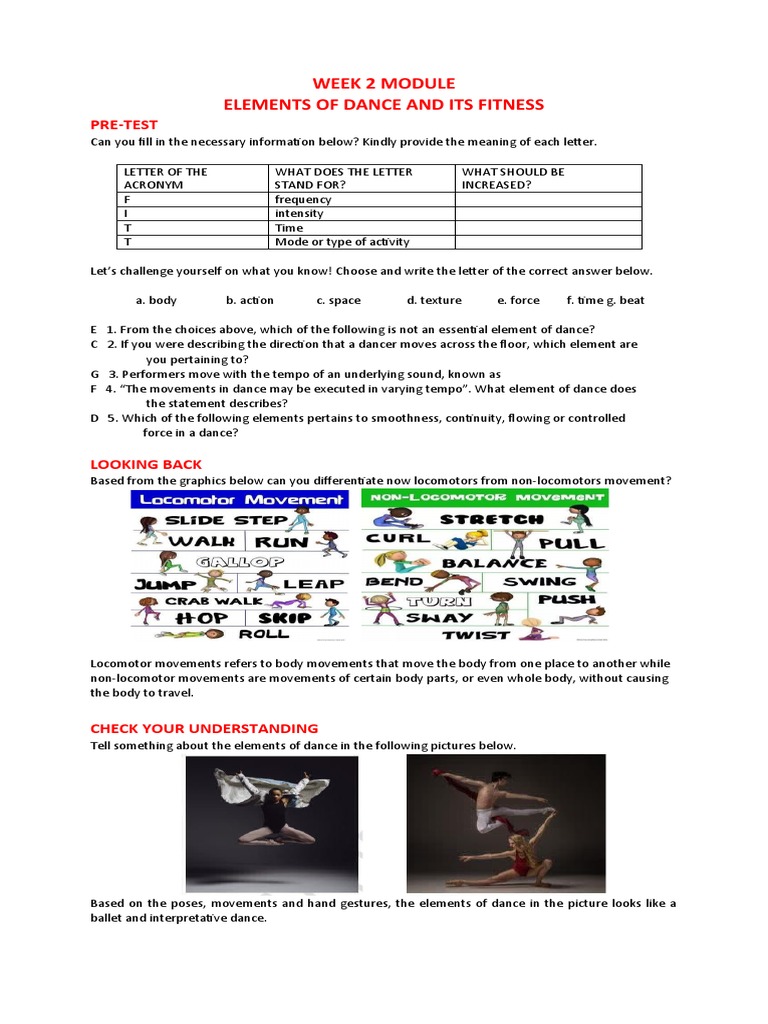 Week 2 Module Elements of Dance and Its Fitness: Pre-Test | PDF ...