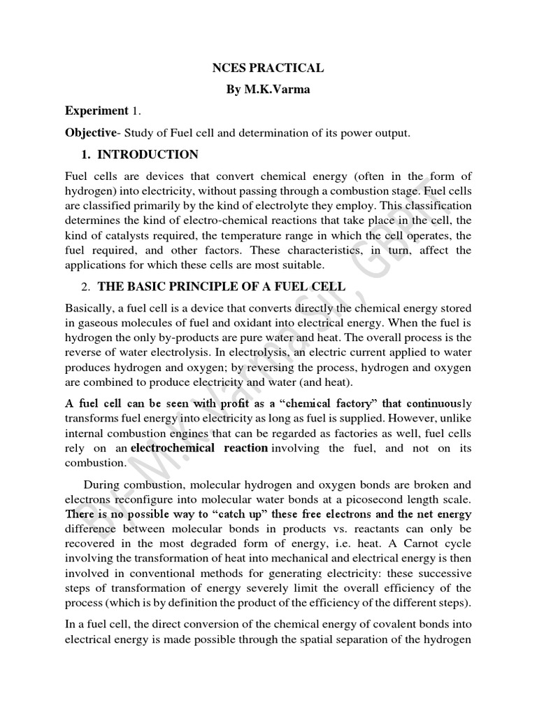 Nces Exp.1,2,3 by M.K.Varma Sir | PDF | Fuel Cell | Electrode