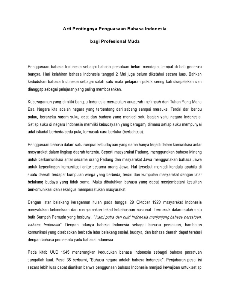 Arti Pentingnya Penguasaan Bahasa Indonesia | PDF | Karier & Perkembangan