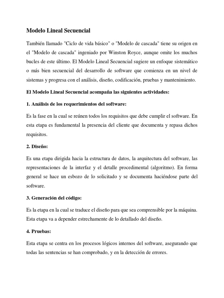 Modelo Lineal Secuencial en Desarrollo de Software | PDF | Software ...