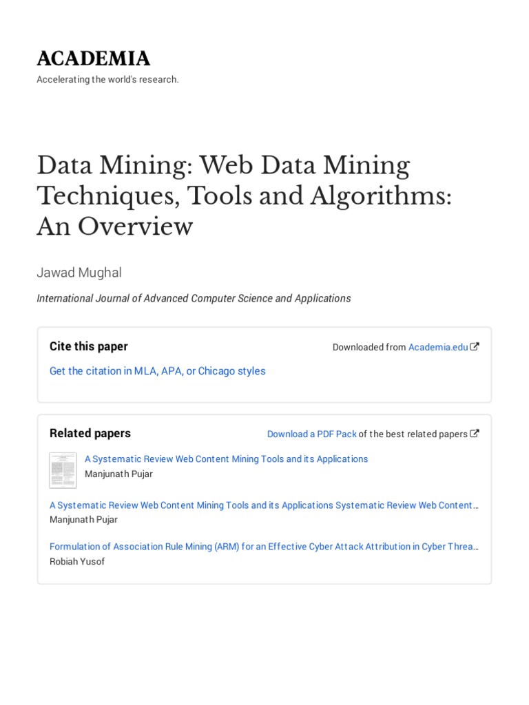 Data Mining: Web Data Mining Techniques, Tools and Algorithms: An Overview | PDF | Internet ...