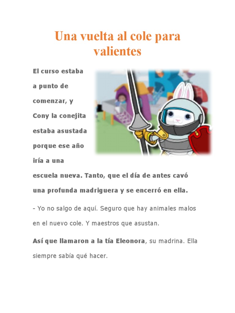 Cuento- Una Vuelta Al Cole Para Valientes | PDF