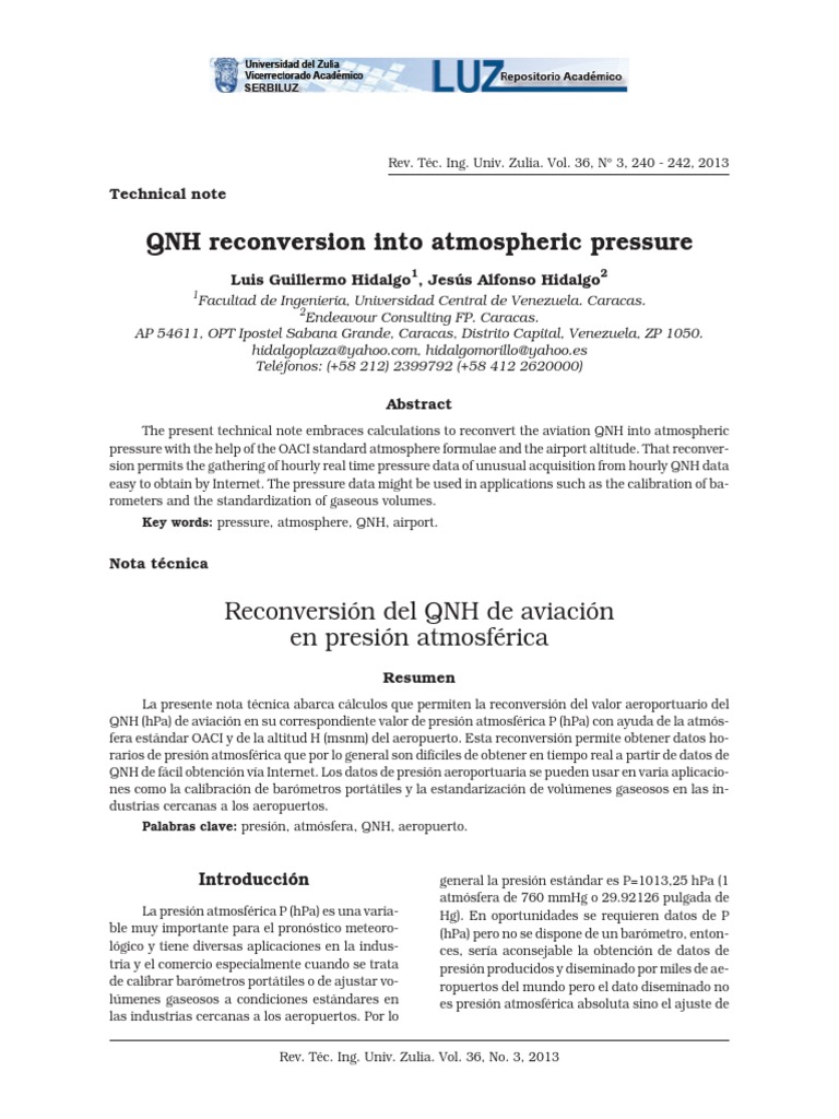 QNH Reconversion Into Atmospheric Pressure | PDF | Pascal (Unidad ...