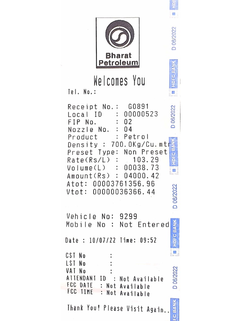 Petrol Bill For Claims | PDF