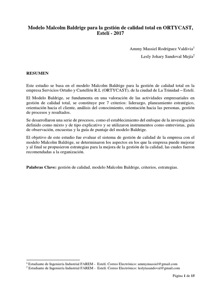 Modelo Malcolm Baldrige: Modelo de Excelencia | PDF | Calidad ...