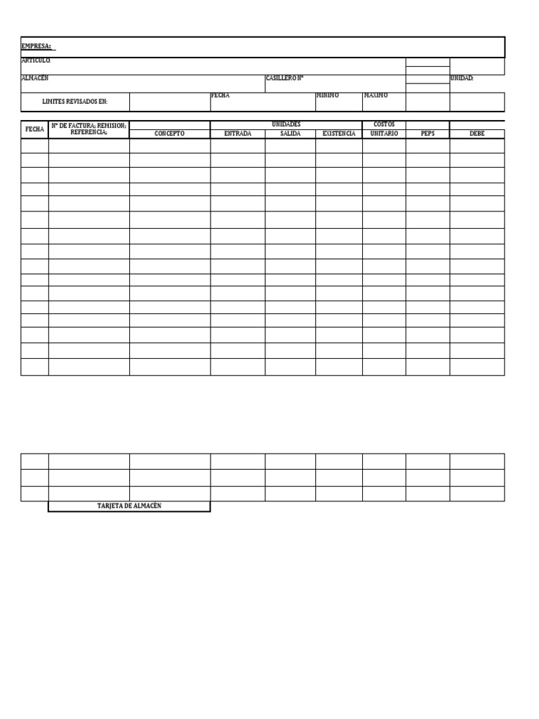 Tarjeta de Almacen | PDF