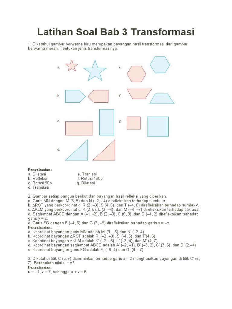 Latihan Soal Bab 3 Transformasi | PDF | Metode & Bahan Ajar | Sains ...