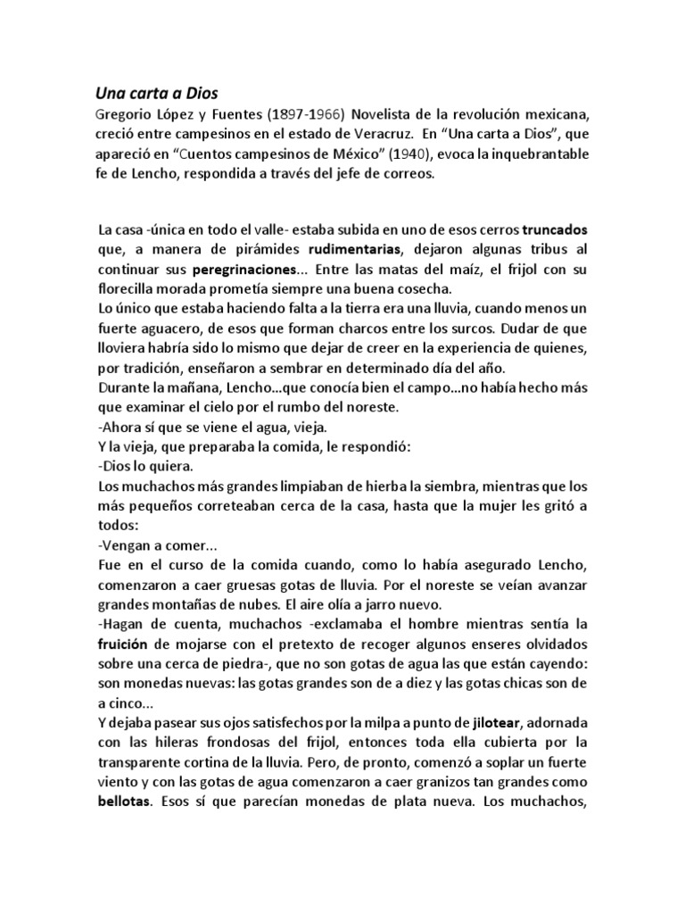 Una Carta A Dios | PDF | Correo | Lluvia