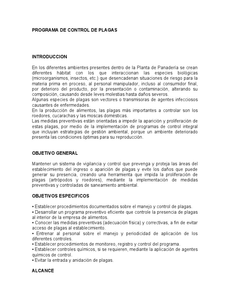 Programa de Control de Plagas | PDF | Plaga (organismo) | Alimentos