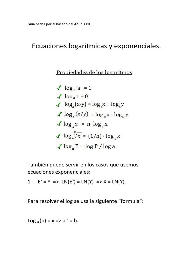 Guía Hecha Por El Basado Del Anubis XD | PDF | Logaritmo | Álgebra ...