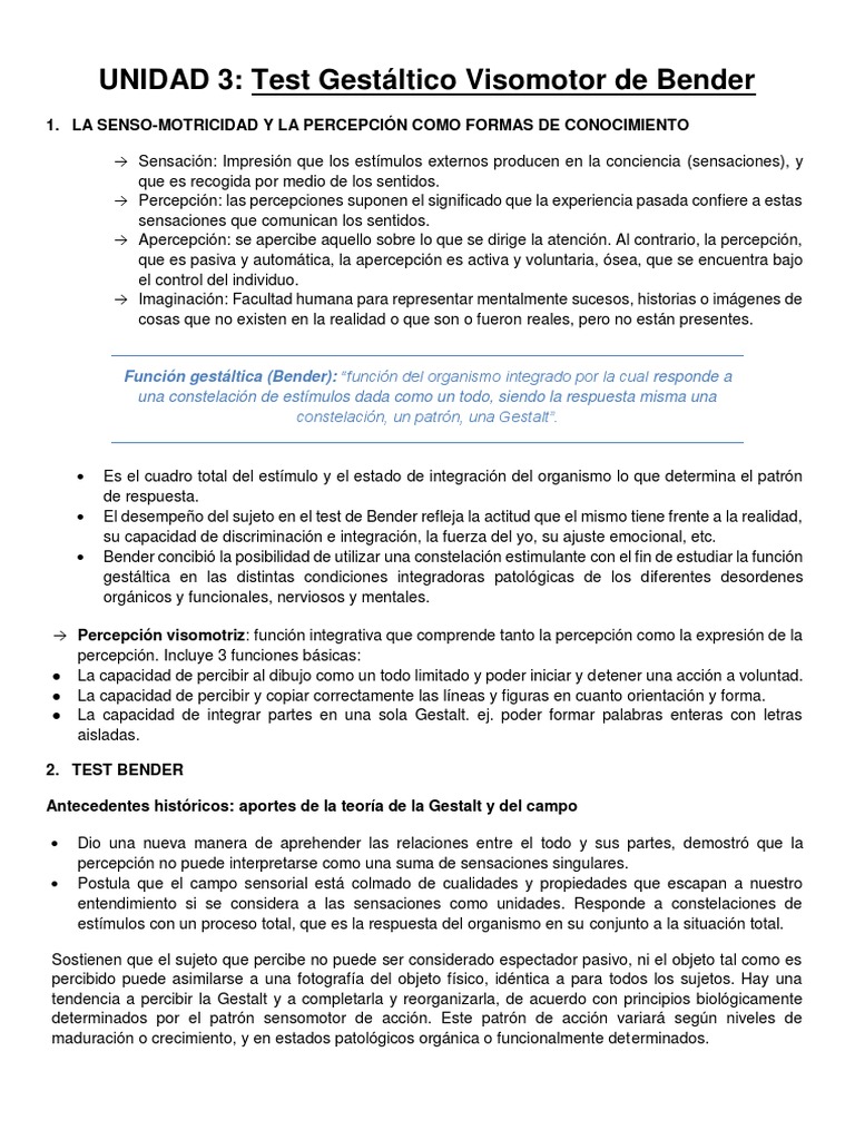 Test Bender: Evaluación Visomotora Infantil | PDF | Percepción | Cognición