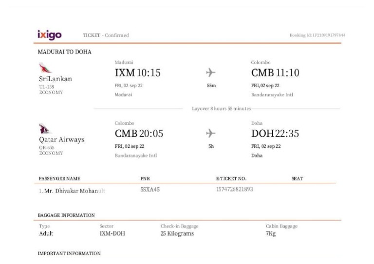Ixigo E Ticket | PDF