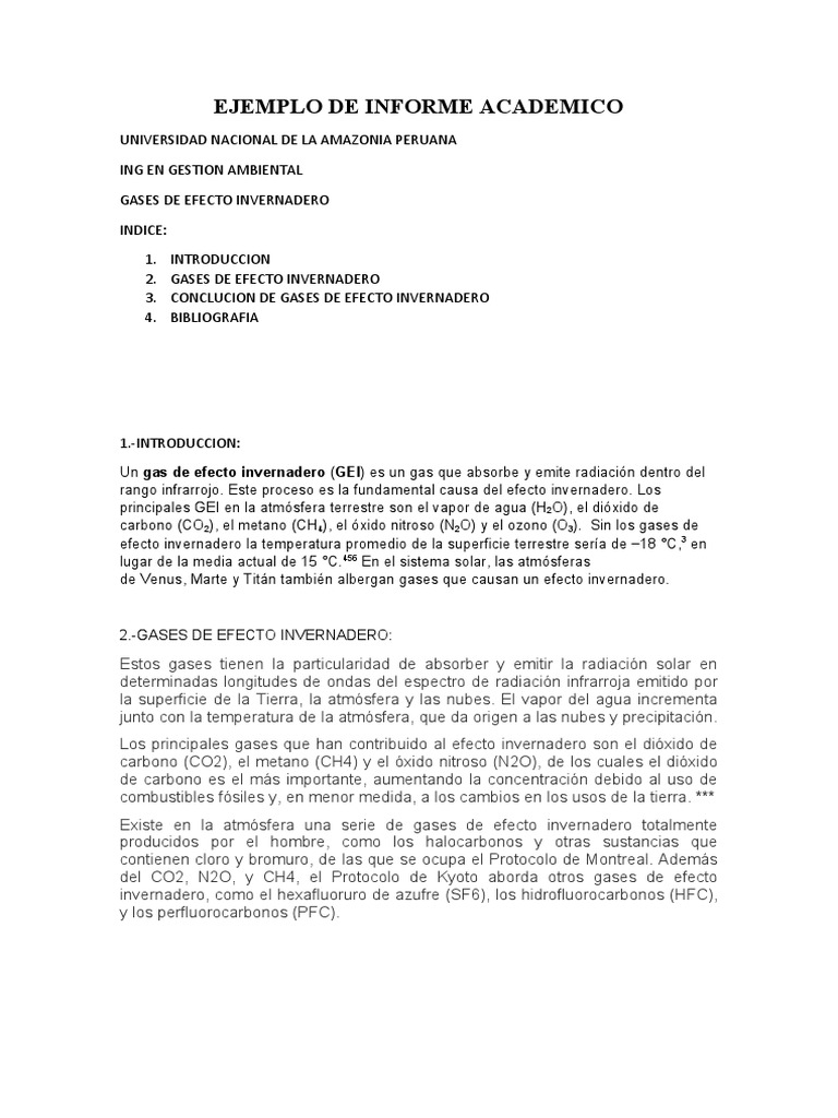 EJEMPLO DE INFORME ACADEMICO - Docx Paola | PDF | Gases de efecto ...