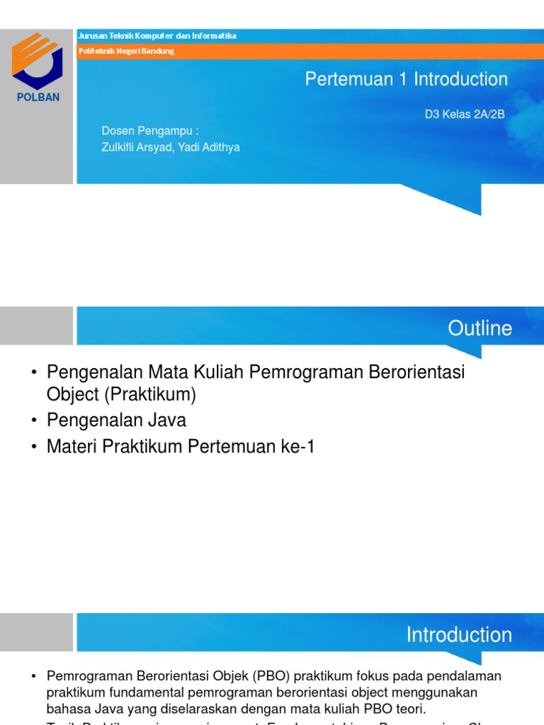 Pertemuan 1. Introduction ZA YA | Download Free PDF | Java (Programming Language) | Object ...