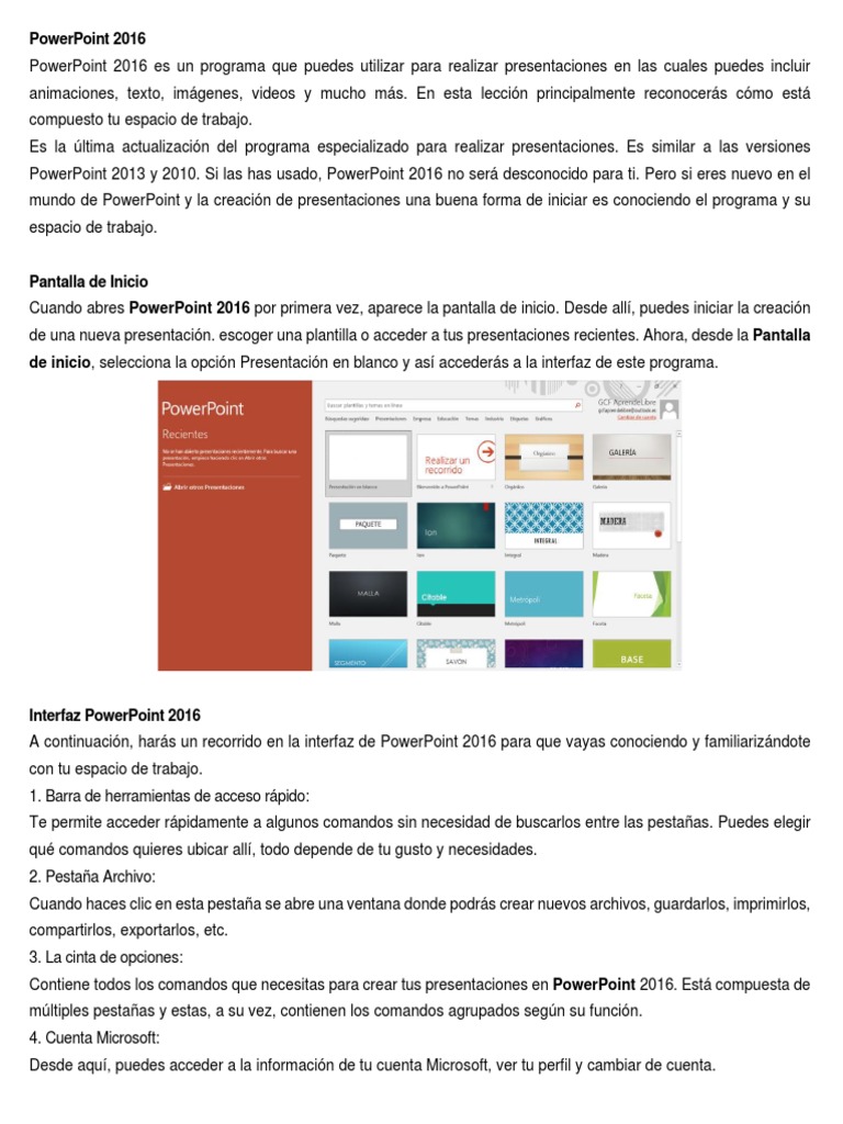 Interfaz de PowerPoint 2016 y sus partes | PDF | Microsoft PowerPoint ...