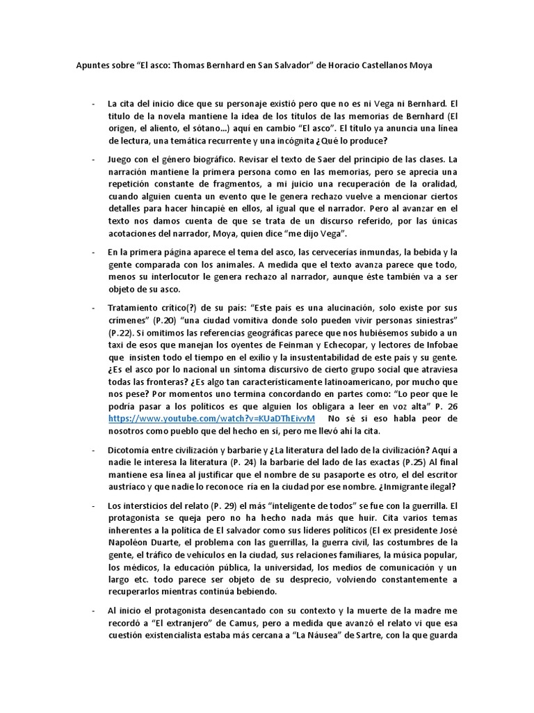 Aproximación A "El Asco" de Castellanos Moya | PDF