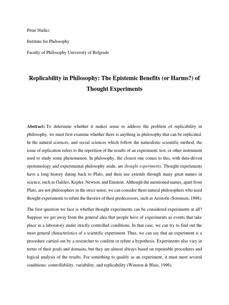 Replicability in Philosophy The Epistemic Benefits (Or Harms) of ...