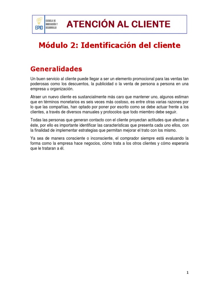 Modulo 2 - Identificacion Del Cliente | PDF | Cliente | Calidad (comercial)