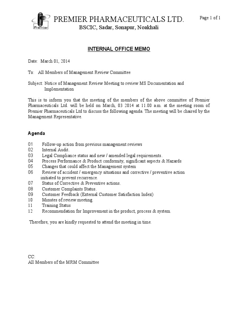 Notice of Management Review Meeting | PDF