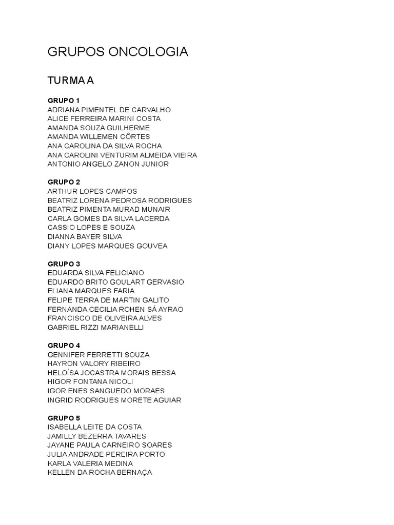 Grupos Onco Atualizada | PDF