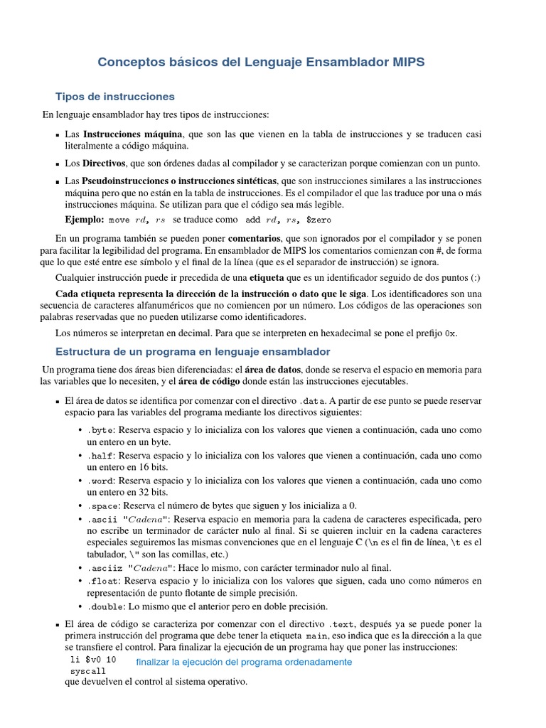 Resumen Ensamblador MIPS32 - V2 - 1 | PDF | Lenguaje ensamblador | Compilador