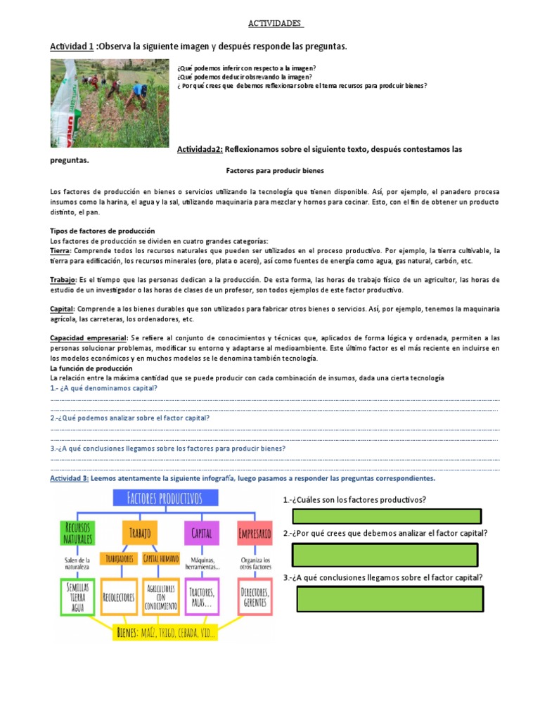Actividad 30 para Primero de Secundaria | Descargar gratis PDF | Factores de producción ...