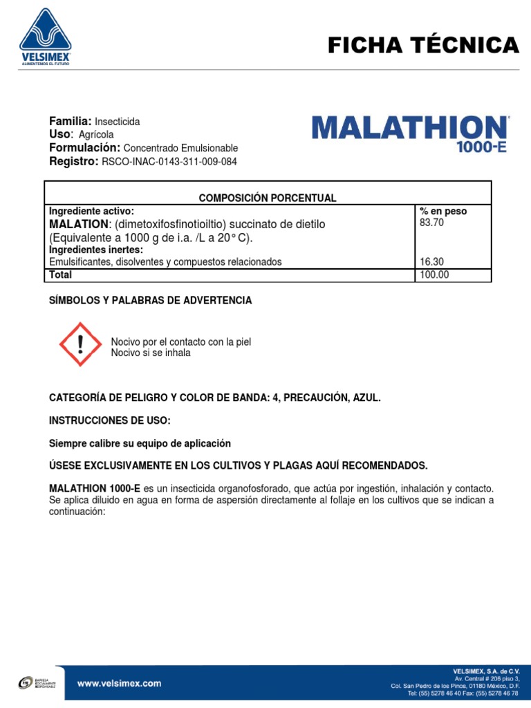 Insecticida agrícola malation concentrado | PDF | Residuos | Agua