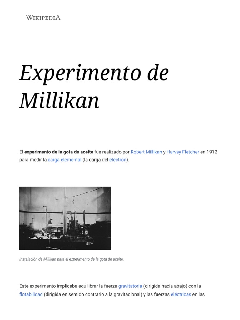 Carga del Electrón: Experimento de Millikan | PDF | Ciencias fisicas ...