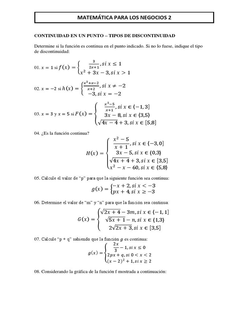 S03.s2 Ejercicios - Continuidad-1 | PDF | Matemáticas | Análisis matemático