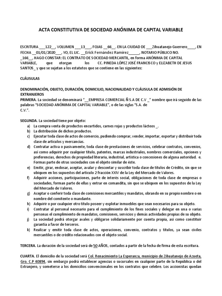 Acta Constitutiva | PDF | Sociedad de responsabilidad limitada | México