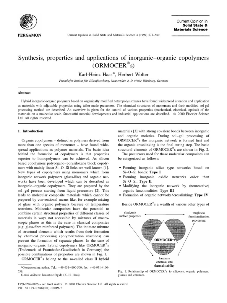 Synthesis, Properties and Applications of Inorganic-Organic Polymers ...