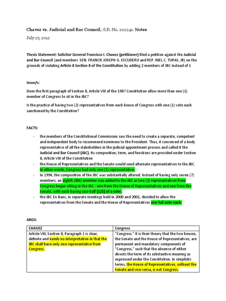 Chavez vs. Judicial and Bar Council, G.R. No. 202241 - Digest | PDF | Standing (Law) | Public Law