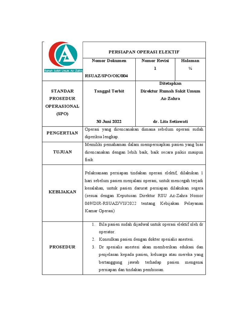 Spo Persiapan Operasi Elektif | PDF