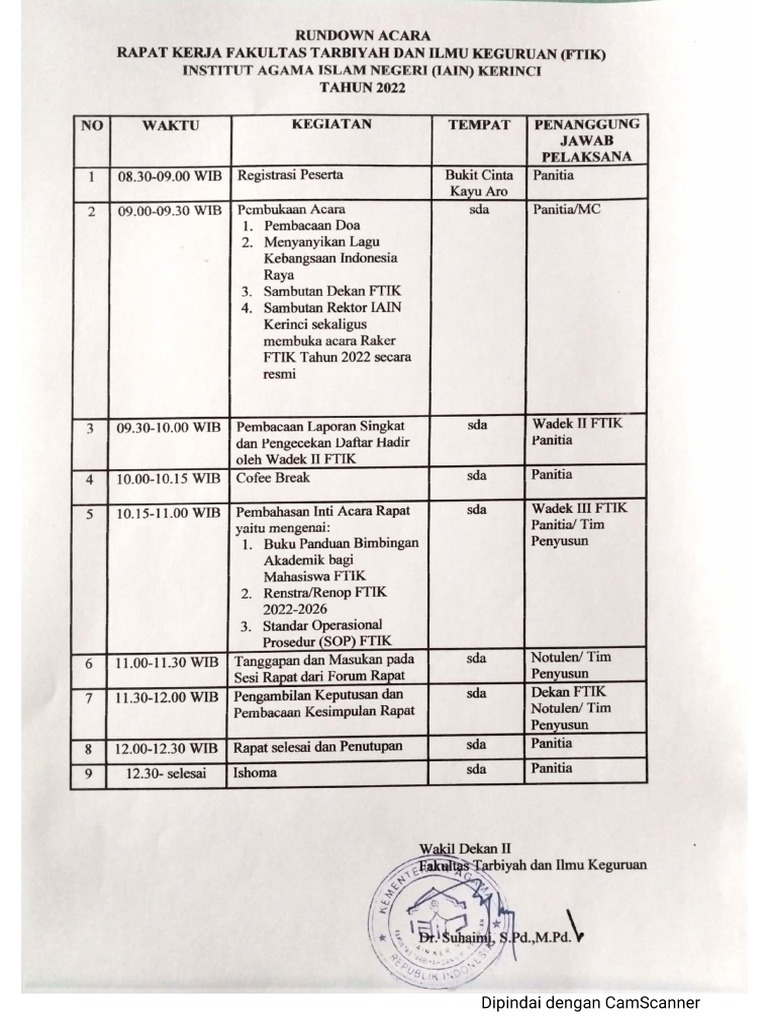 Rundown Acara Raker Ftik Tahun 2022 | PDF