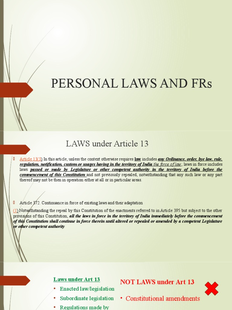 Personal Laws and Frs | PDF | Public Law | Social Institutions