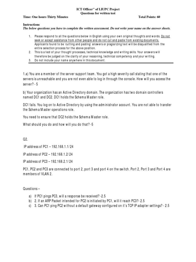 UNDP Written Test Question | PDF | Firewall (Computing) | Active Directory