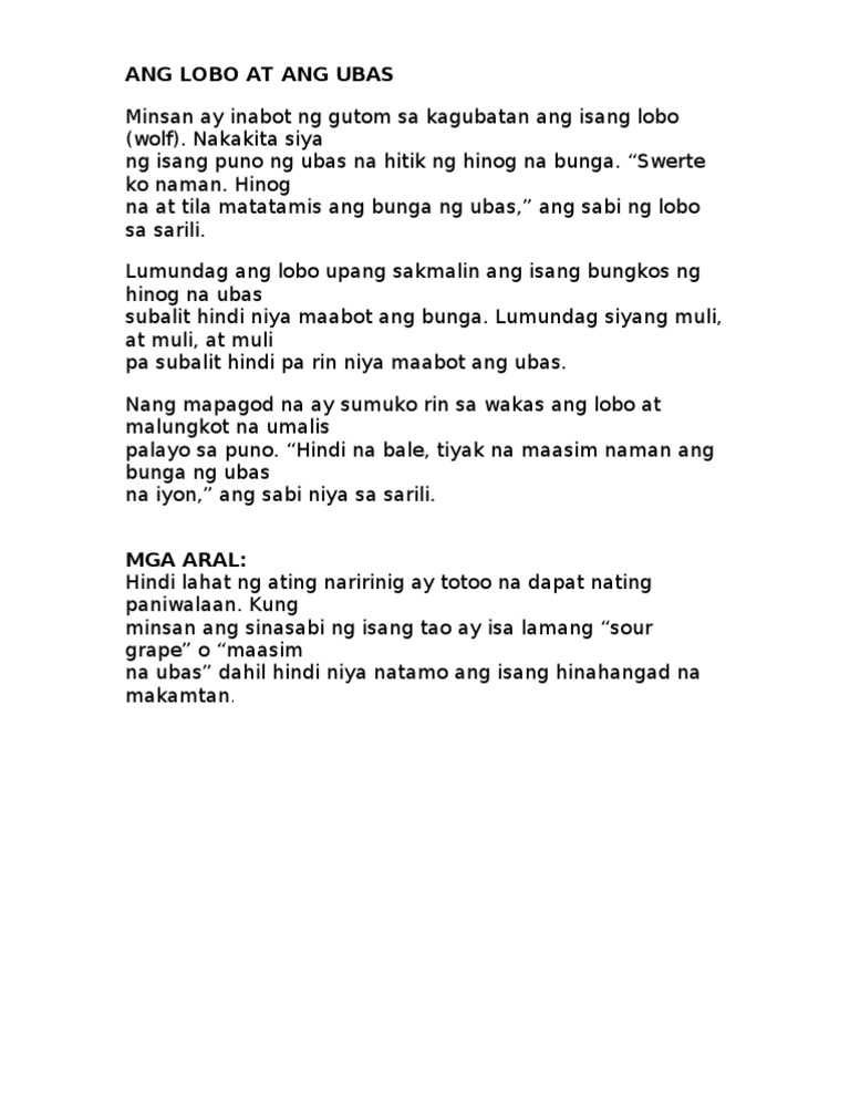 Ang Lobo at Ang Ubas | PDF