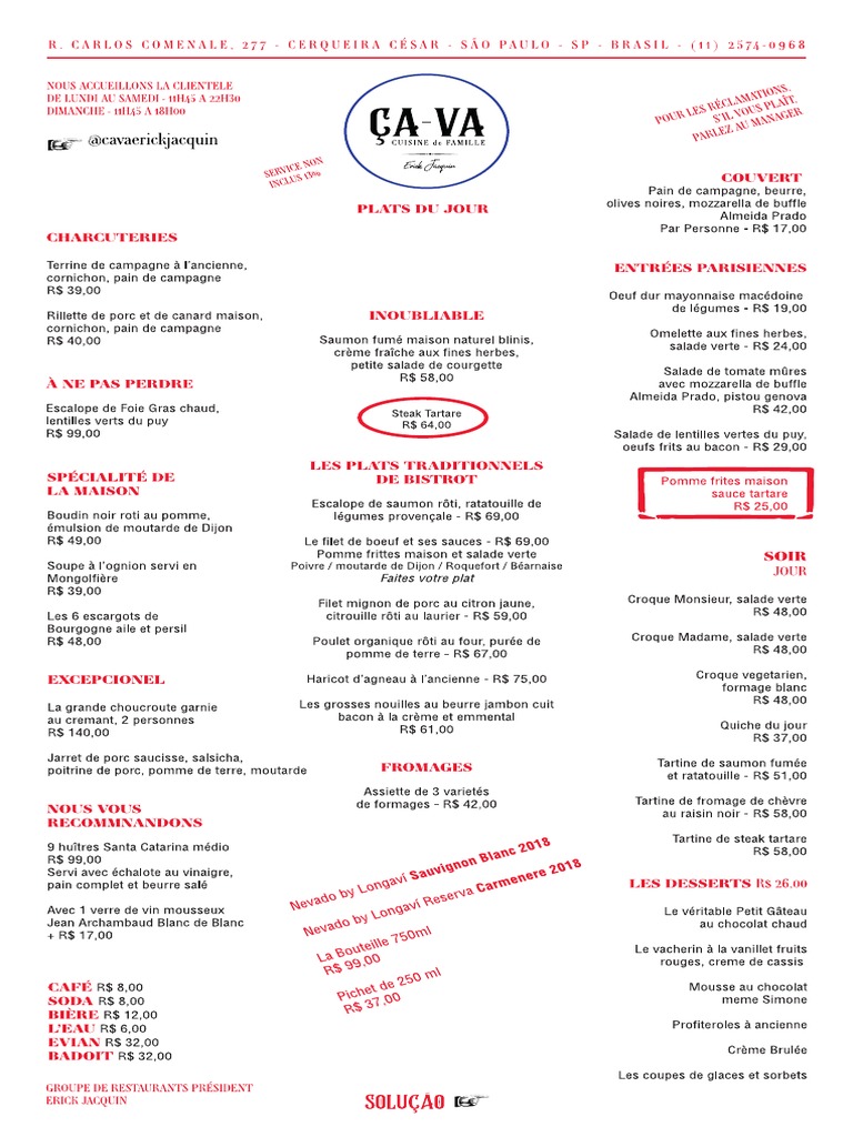 Cardápio do Restaurante Ça Va | PDF | Alimentos | Culinária