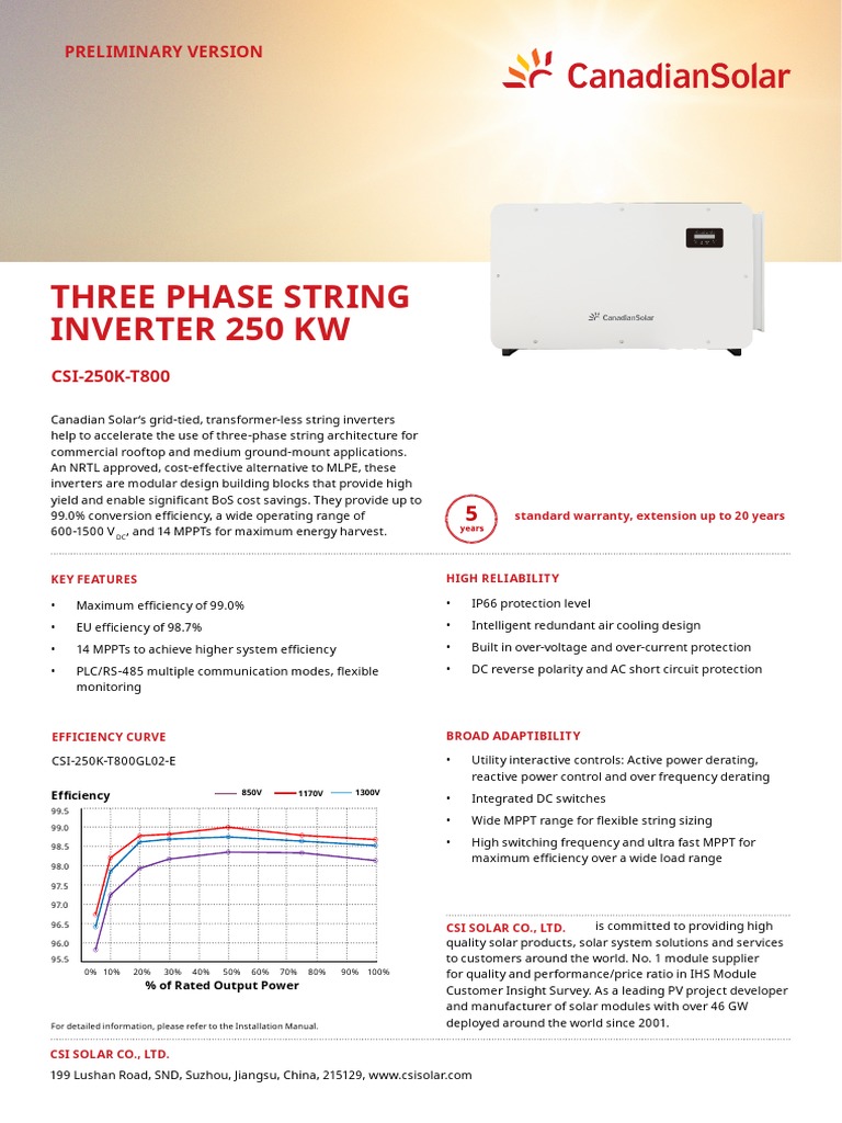 Three Phase String Inverter 250 KW: Preliminary Version | PDF | Power ...