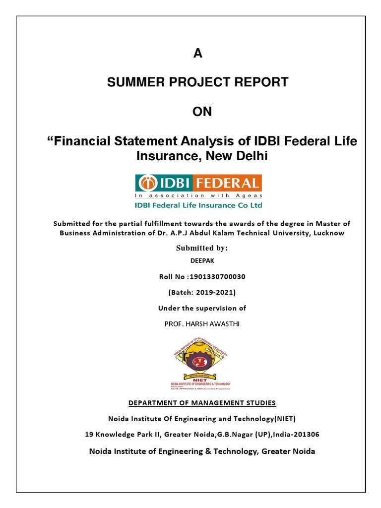 Financial Statement Analysis of IDBI Federal Life Insurance, New Delhi ...