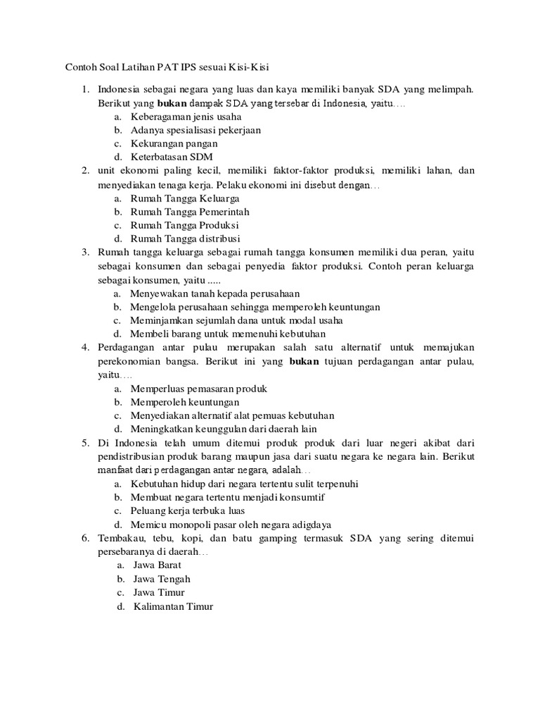 Contoh Soal Latihan PAT IPS Sesuai Kisi | PDF