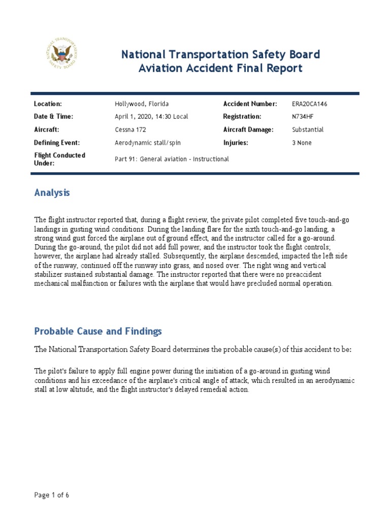 National Transportation Safety Board Aviation Accident Final Report ...