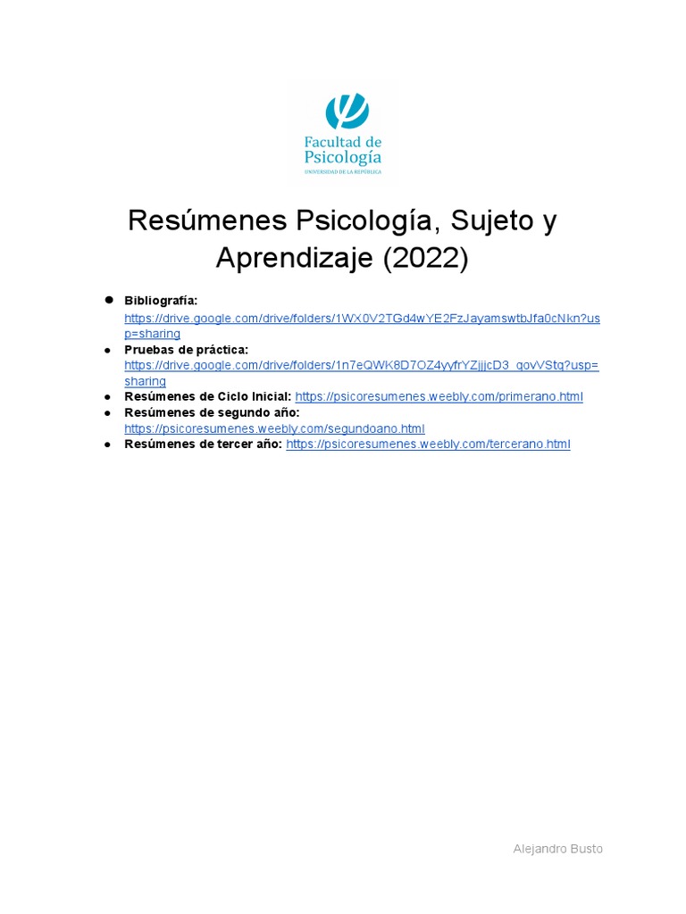 Resumen Psicologia, Sujeto y Aprendizaje, Con Pruebas de Practica | PDF | Aprendizaje ...