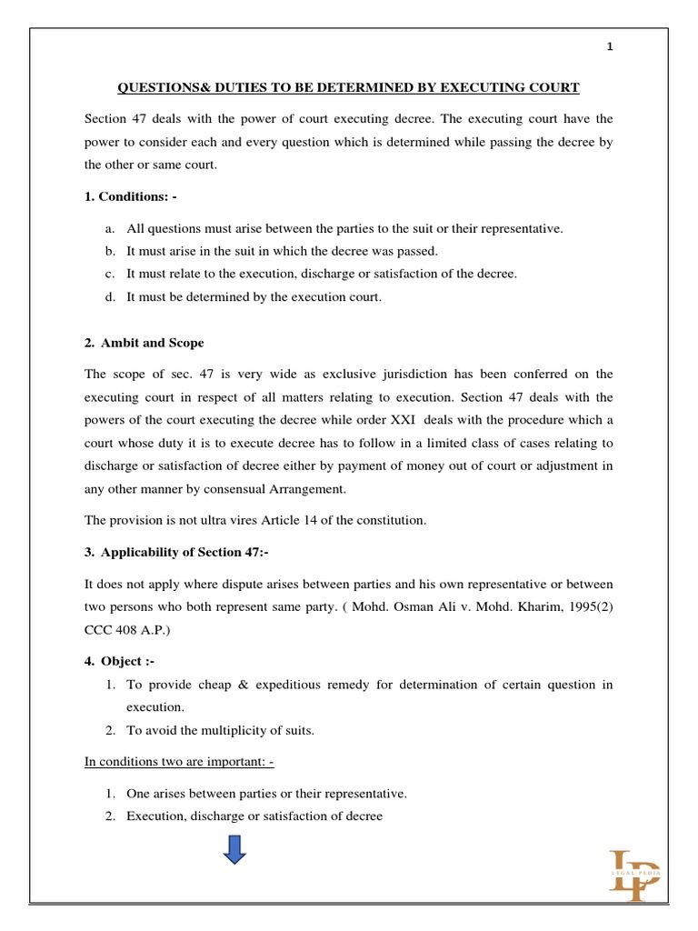 Questions and Duties To Be Determined by Executing Court, (Sub Heading ...