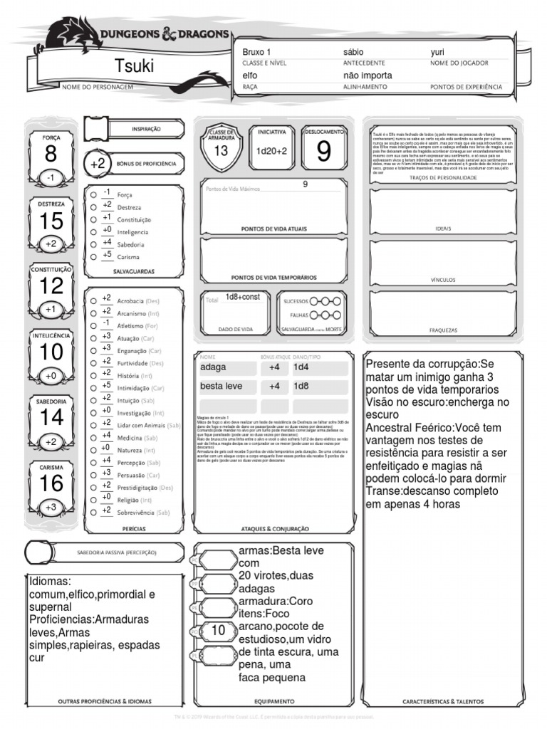 Ficha Oficial D&D 5E Editável - Cópia | PDF | Elfos